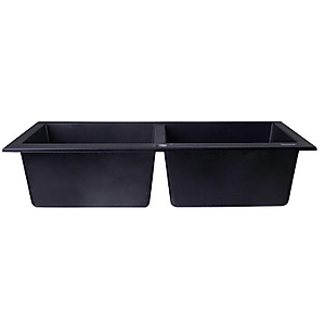 ALFI brand AB3420DI-BLA Drop-In Double Bowl Granite Composite Kitchen Sink, 34", Black