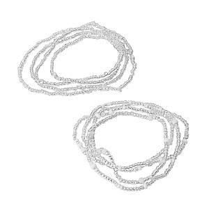 Happyyami 2Pcs Waist Beads Boho African Belly Chain Pregnancy Beach Body Chain Summer Bikini Jewelry for Woman Girl (Silver White)