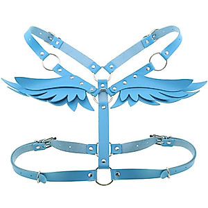 FM FM42 Blue O Ring Waist Belt Body Caged Harness with Angel Wings PN2671