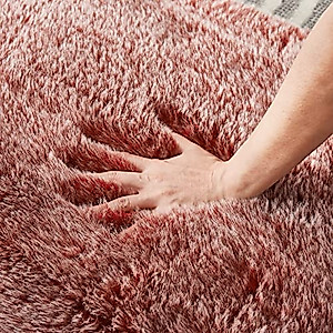 JONIYEAR Luxury Soft Fluffy Faux Fur Throw Area Rug for Bedroom 2' x 4', Small Decorative Fuzzy Bedside Rugs, Shaggy Plush Thick Floor Mat Carpet for Living Room Dorm Kids Room, Washable, Burgundy