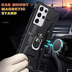 AKINIK for S21 Ultra Case, Samsung Galaxy S21 Ultra Case with Self Healing Flexible TPU Screen Protector 2 Pack, Military Grade Double Shockproof with Kickstand Case for Galaxy S21 Ultra (Black)