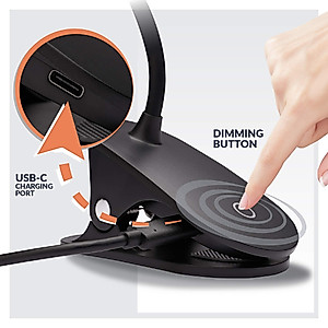 Newhouse Lighting NHCLP-USBC-BK Black Plastic Flexible and Dimmable Clip Light Clamp-Style Energy-Efficient LED Lamp with USB-C Charging Port for Office or Bedroom Use