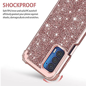 LONTECT Moto Edge 2021 Case, 5G UW Sparkly Glitter Shockproof Hybrid Protective Cover - Shiny Rose Gold