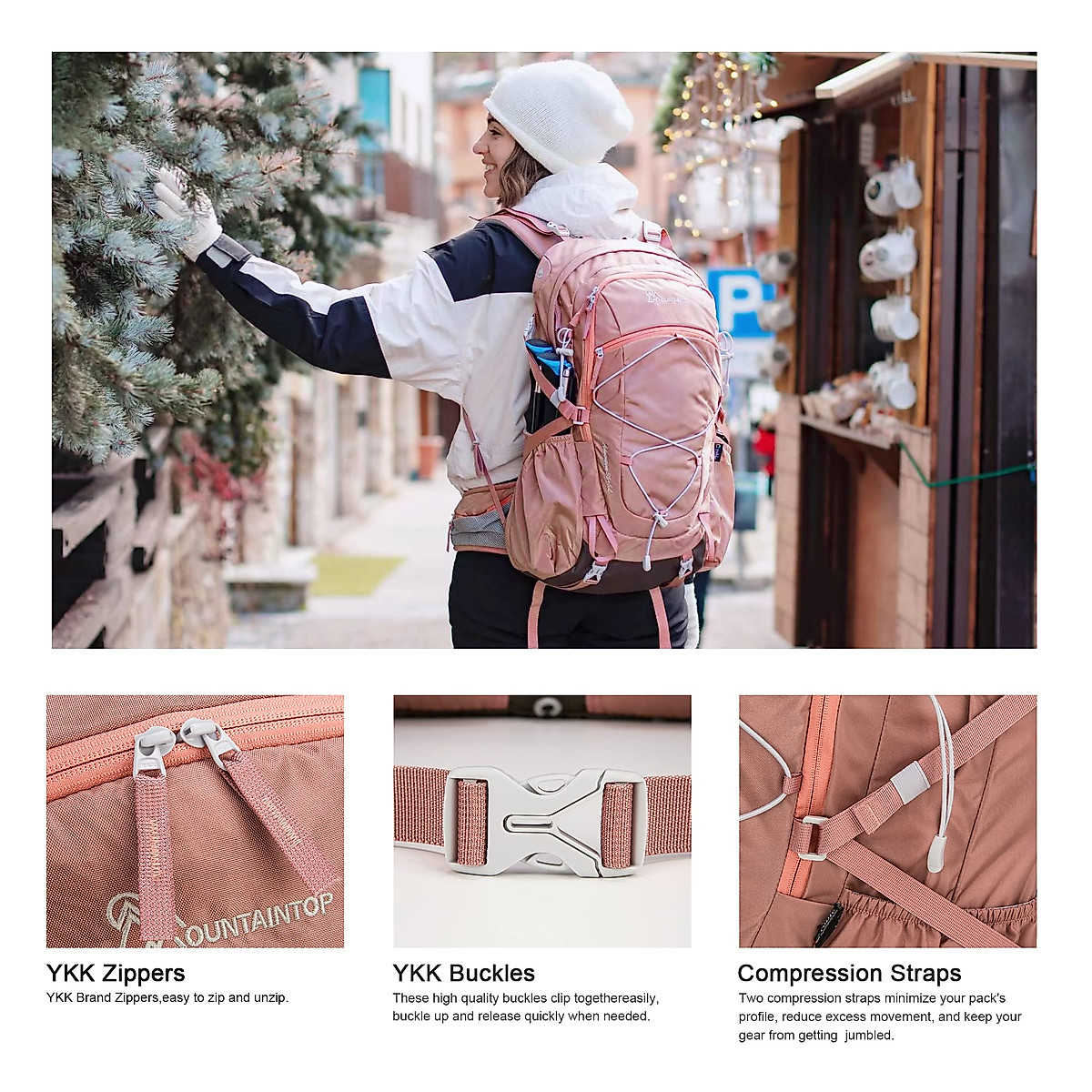 MOUNTAINTOP 40L Hiking Backpack for Women Outdoor Backpack with Rain Cover for Camping,Cycling and Traveling