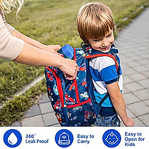 Pawtong 10oz Soup Thermo for Hot Food Kids Insulated Food Jar,Thermo Hot Food Lunch Container, Width Mouth Stainless Steel Lunch Box for Kids with Spoon (Blue-dinosaur)