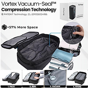 BlackVoyage Vacuum Seal Compression Travel Backpack 60L Expandable | Vacpack Airbag Water Resistant & TSA Lock Anti Theft Black (Vacuum Pump Included)