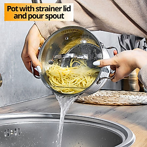 Daniks Tokio Stainless Steel 6-Piece Kitchen Cookware Set | Induction Pot | Pasta Pot with Strainer Lid | Dishwasher Safe | 2 Quart + 3 Quart + 4.5 Quart | Silver