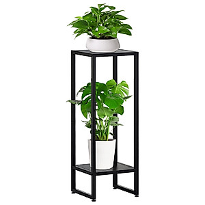 37.4" Tall Plant Stands Indoor, Plant Stand indoor Tall ,Plant Pedestal stand,Black Metal Plant Stands Indoor, 2- Tier Modern Corner Plant Stand Rack Shelves , Square Plant Tables for Corner Living