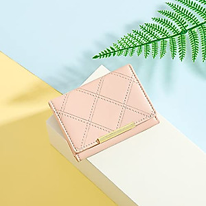 Sunwel Fashion Women Rhombus Embroidery Wallets Mini Short Wallet Pocket Wallet Credit Card Holder ID/Photo Window for Women GIrls (PINK)