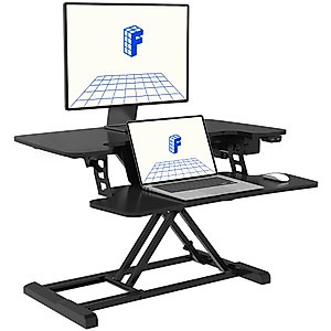 FLEXISPOT Motorized Standing Desk Converter 32" Black Electric Height Adjustable Stand up Desk Riser with Quick Release Keyboard Tray
