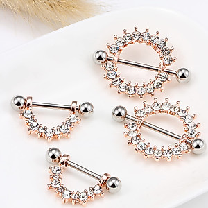 Cisyozi 14G Nipple Piercing Jewelry Tongue Rings for Women 14 Gauge Stainless Surgical Steel Rose Gold Nipple Tongue Ring Diamond Nipple Barbells Bar Nipple Hoops Rings Nipple Piercings Jewelry Women