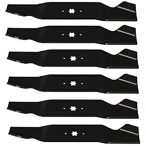 USA Mower Blades 6 MTR6771BP Notched High-Lift for MTD Toro 742-0677 942-0677 335-855 98024 Length 18-1/2 in. Width 3 in. Thickness .200 in. Center Hole 6 Point Star 54 in. Deck