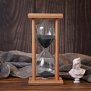 Hourglass Timer with Black Sand, 60 Minute Wooden Sand Timer, Creative Handcraft Decoration