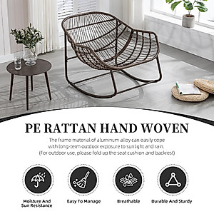 QQU Patio Rocking Chairs Indoor & Outdoor, Wicker Rocker Chairs with Padded Cushion, All-Weather Rattan Chair with Steel Frame, Modern Lounge Egg Chair, Front Porch, Backyard,Grey