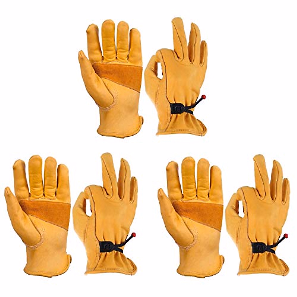 OZERO Leather Work Gloves for Men: Large 3 Pairs Cowhide Leather Working Gloves for Driving Heavy Duty Mechanic Ranch - Women Gardening Leather Glove