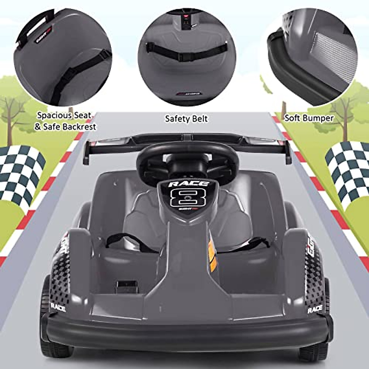 Electric Go Kart for Kids, 6V Battery Powered Ride On Cars w/Remote Control, Safety Belt, Slow Start, Music, 4 Wheeler Electric Vehicle for Kids, Ride On Go Cart for Kids (Black)