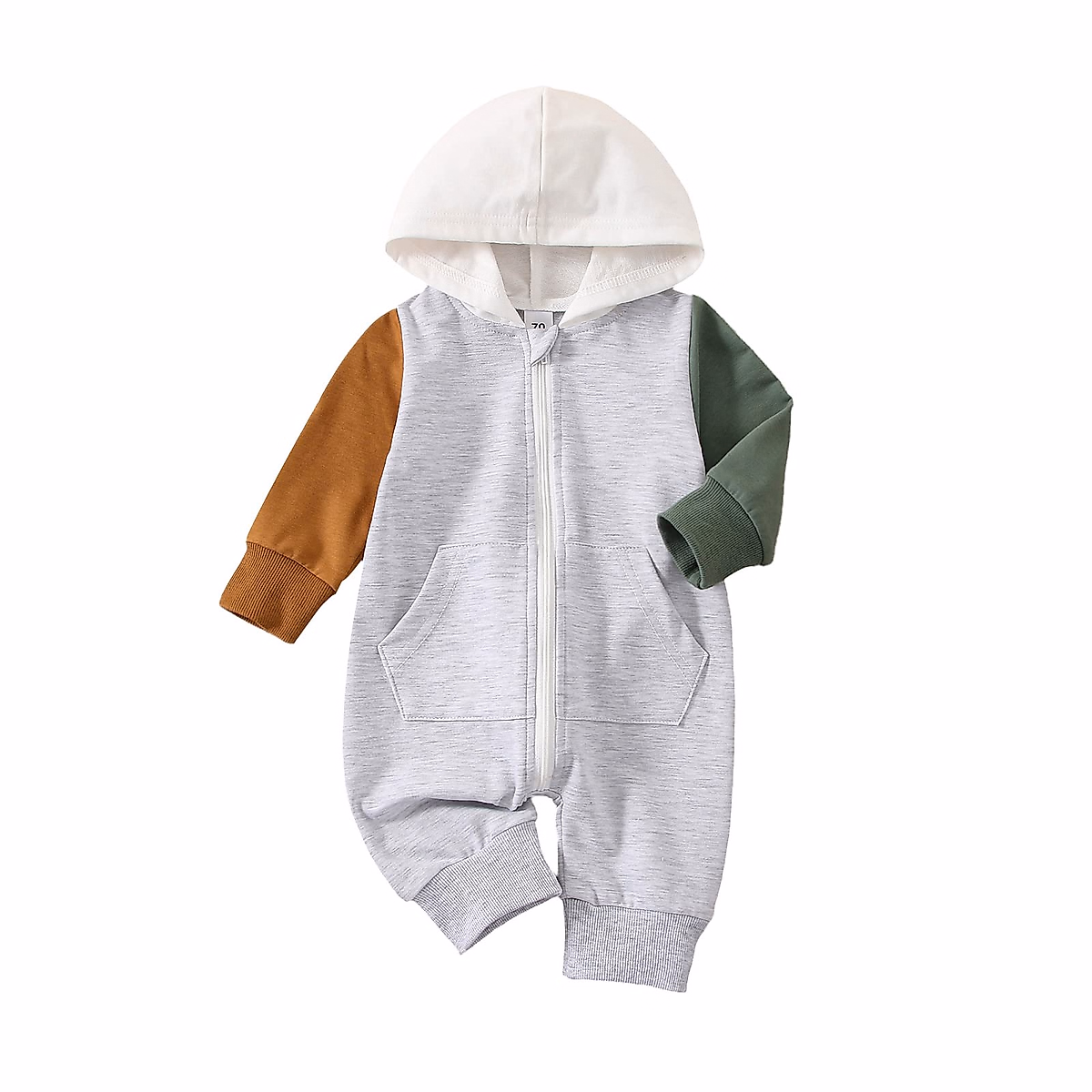 BemeyourBBs Newborn Baby Boy Clothes Color Block Long Sleeve Zipper Hooded Romper with Pocket Fall One Piece Outfits(6-12 Months, Zipper Grey)