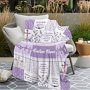 Personalized Christian Baptism Baby Blanket, Custom Baby Blanket with Name, Floral Plaid Patchwork God Bless Infant Bed Blanket, Customized Christian Gifts for Birthday/Shower Nursery Blanket 30"x40"