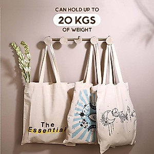 Folkuture Coat Rack Wall Mount or Wall Hooks for Hanging, 5 Hook Coat Hanger or Wall Coat Rack with Hooks, 16" x 3" Heavy Duty Entryway Hook Rack for Hanging Bags, Keys, Hats or Bathroom Towel - Moon