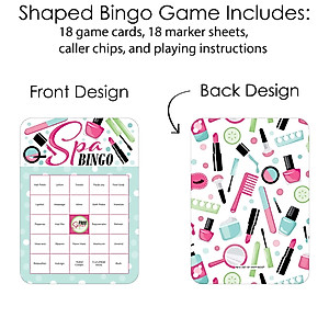 Big Dot of Happiness Spa Day - Bingo Cards and Markers - Girls Makeup Party Bingo Game - Set of 18