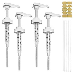 4 Pack Gallon Jug Pump Dispenser 38-400 White Pump for Gallon Jug Dispensing - 7cc Lotion Gallon Shampoo Pump Top Replacement, Fits 1 Gallon Bottle 64oz 128oz Hand Sanitizer Containers, Plus Labels