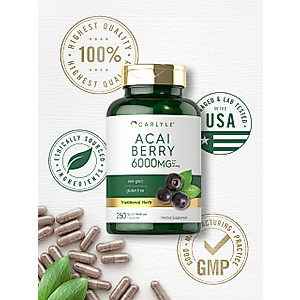 Carlyle Acai Berry Capsules 6000mg | 250 Count | Non-GMO & Gluten Free Acai Berry Extract