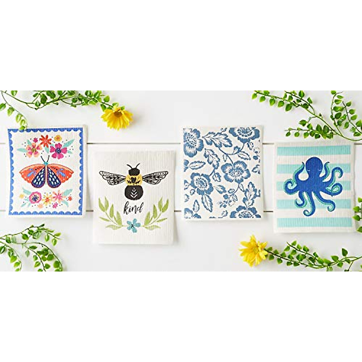 DII Swedish Dishcloths for Kitchen & Cleaning, Reusable, Machine Washable & Dishwasher Safe, Biodegradable, 7.75 x 6.75, Bee Kind, 3 Piece