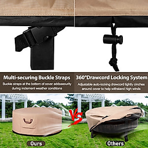 QH.HOME Fire Pit Cover 48 Inch Round - Heavy Duty 900D Strong Tear-Resistant and UV Resistant and Waterproof and Fading Resistant Material Polyester Firepit Covers Round for Outdoor Fire Pit - Wheat