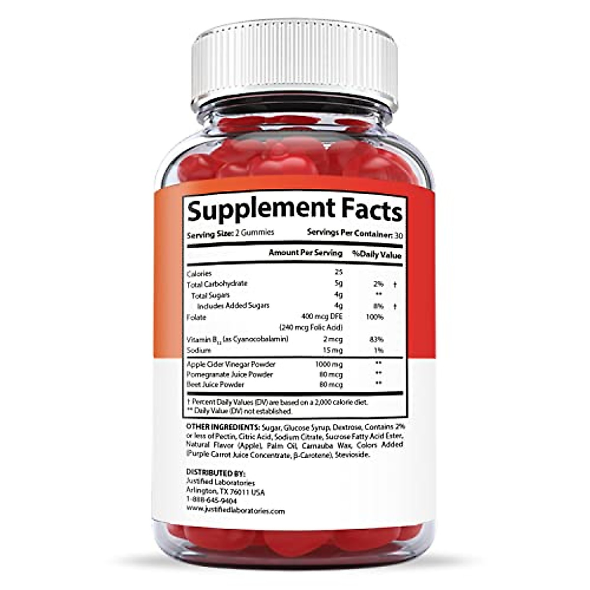 Justified Laboratories (2 Pack) Impact Keto ACV Gummies 1000MG with Pomegranate Juice Beet Root B12 120 Gummys