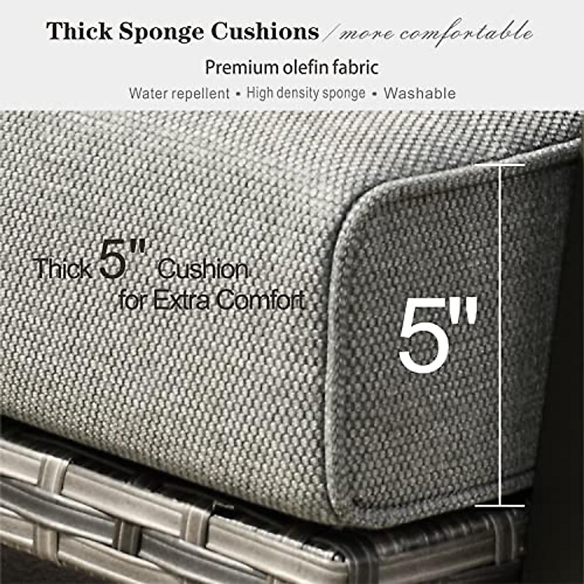 ovios Patio Furniture Set 5 PCS All Weather Outdoor Wicker Rattan Sofa Set with Ottomans High Back Sofa Thick Cushion Garden Backyard Porch (Dark Grey)