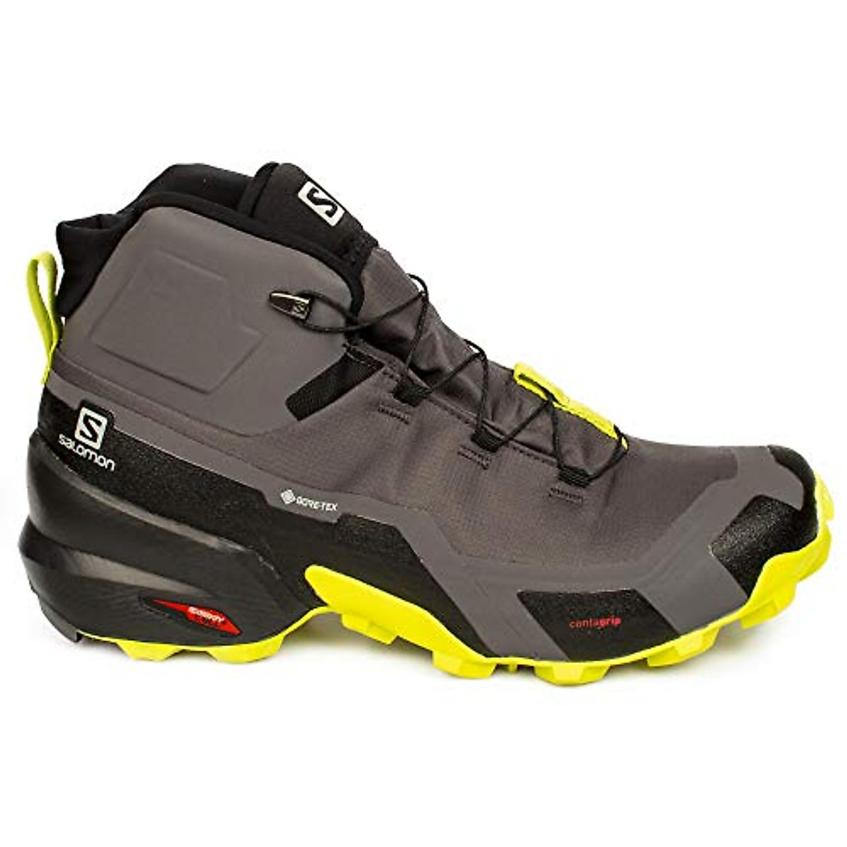 Salomon Cross MID Gore-TEX Hiking Boots for Men, Magnet/Black/Lime Punch, 12