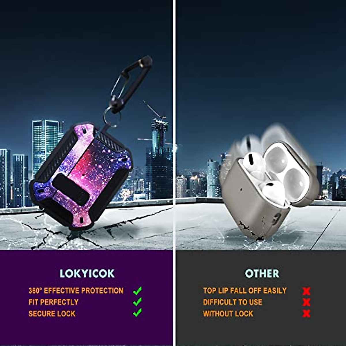 LOKYICOK Compatible with AirPods Pro 2nd Generation Case 2022, Secure Lock Clip Carbon Fiber Airpod Pro 2 Case with Keychain,Full Body Shockproof Hard Shell Protective Cover for AirPod Pro 2 (Red)