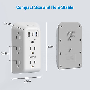 TROND Outlet Extender Surge Protector - 8 Outlet Splitter with 3 USB Ports (1 USB C), Multiple Plug Expander with ON/Off Switch, 3 Sided Multi Plug Wall Adapter Power Strip for Home Office Kitchen