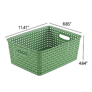 Sandmovie Plastic Woven Storage Baskets, Dark Green, 4 Pack
