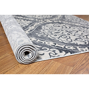 Transitional Floral Damask Area Rug 5' x 7' Gray