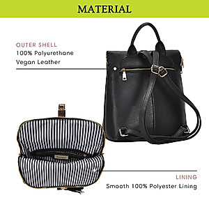 Miztique The Diana Backpack Purse for Women, Flap Over Tote Bag, Soft Vegan Leather - Black