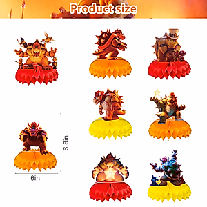 8Pcs Bowser Birthday Party Supplies, Mario Bowser Theme Table Decorations, Honeycomb Centerpieces 3D Double Side for Mario Bowser Fans Boys Girls