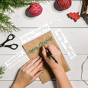 4 Pieces Merry Christmas Stencil Reusable Stencils for Painting Christmas Decoration Painting Template for Furniture, Wall, Window, Fabric, Wood，4 Different Sizes (Merry Christmas)