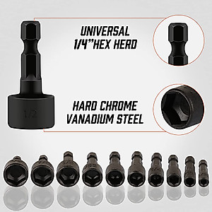 HORUSDY 22-Piece Power Nut Driver Set for Impact Drill, SAE and Metric, 1/4” Hex Head Drill Bit Set