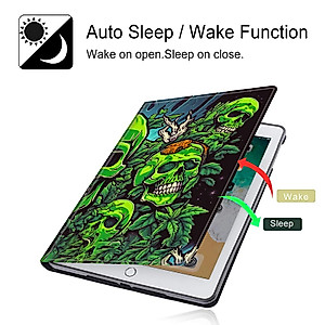 BPQOJB Case for Galaxy Tab S8 Plus/S7 FE/S7 Plus with Adjustable Stand & Auto Wake/Sleep Smart Protect Cover Case for Samsung Galaxy Tab S8 Plus/S7 FE 5G/S7 Plus 12.4 inch - Green Forest Skull