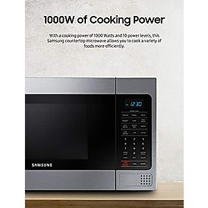SAMSUNG 1.1 Cu Ft Countertop Microwave Oven w/ Grilling Element, Ceramic Enamel Interior, Auto Cook Options, 1000 Watt, MG11H2020CT/AA, Stainless Steel, Black w/ Mirror Finish