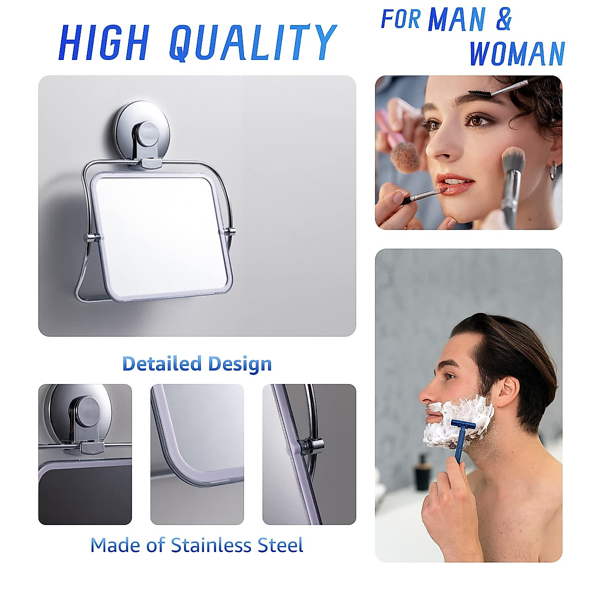 VELMADE Shower Mirror Fogless for Shaving Strong Suction Anti Fog Mirror for Shower Shatterproof Shaving Mirror Fog Free No Drilling Removable Waterproof Fogless Mirror for Bathroom, Gray