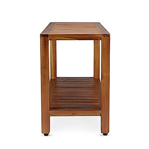 TeakCraft Teak Shower Bench with Shelf 30 Inch for Bathroom, Spa - Fully Assembled, Shower Stool, The Freya