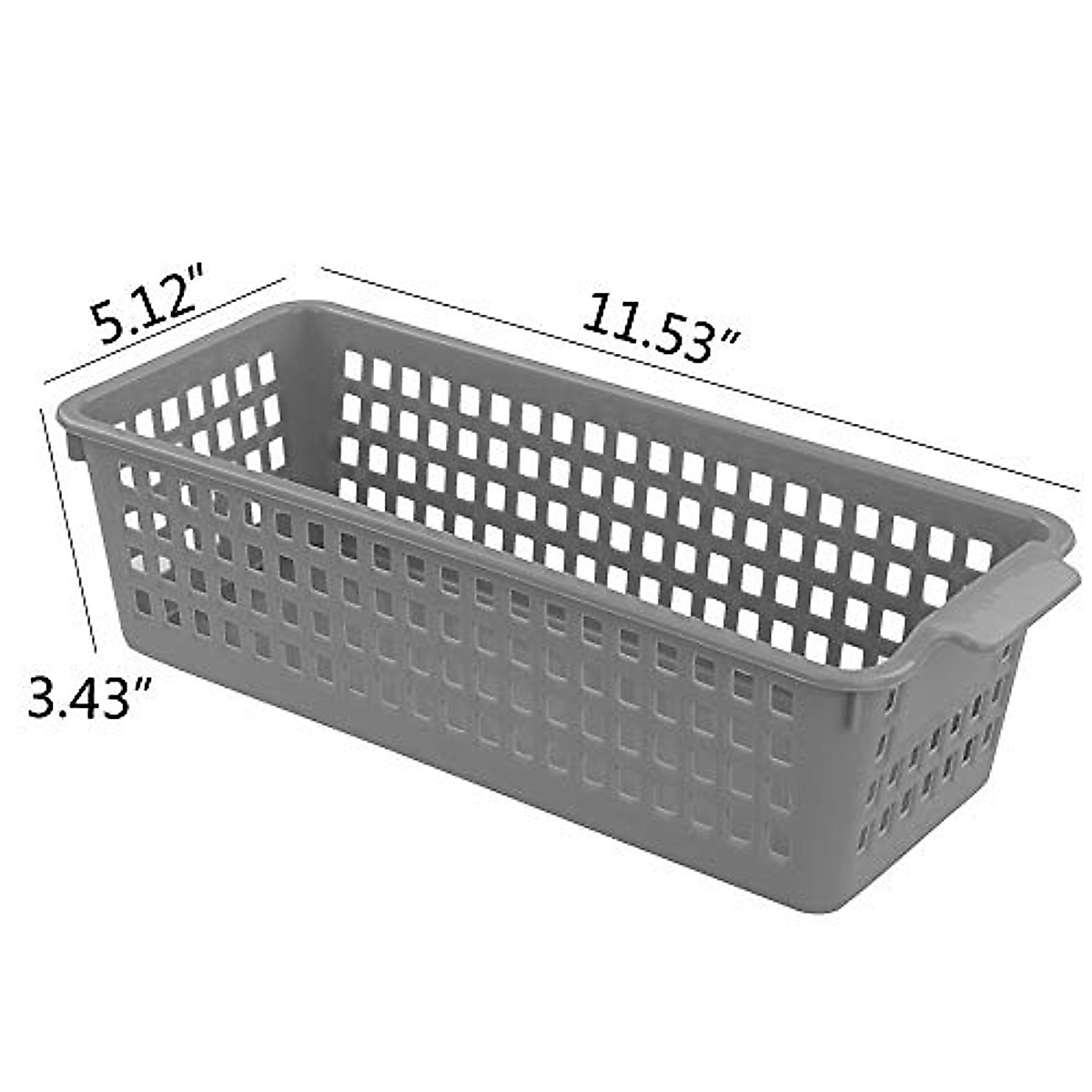 Doryh Long Plastic Basket Trays, Slim Pencil Organizer Grey, 6-Pack