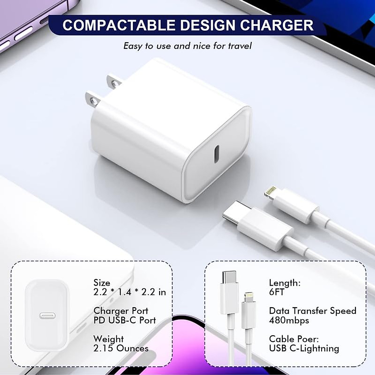 Fast Charger iPhone Cord,Long iPhone Charging Cable [Apple MFi Certified]2Pack PD USB Type C Apple Charger Fast Charging 6FT Apple Cord Lightning Cable for iPhone 14/13/12/11 Pro Max/XR/XS/SE2022/iPad