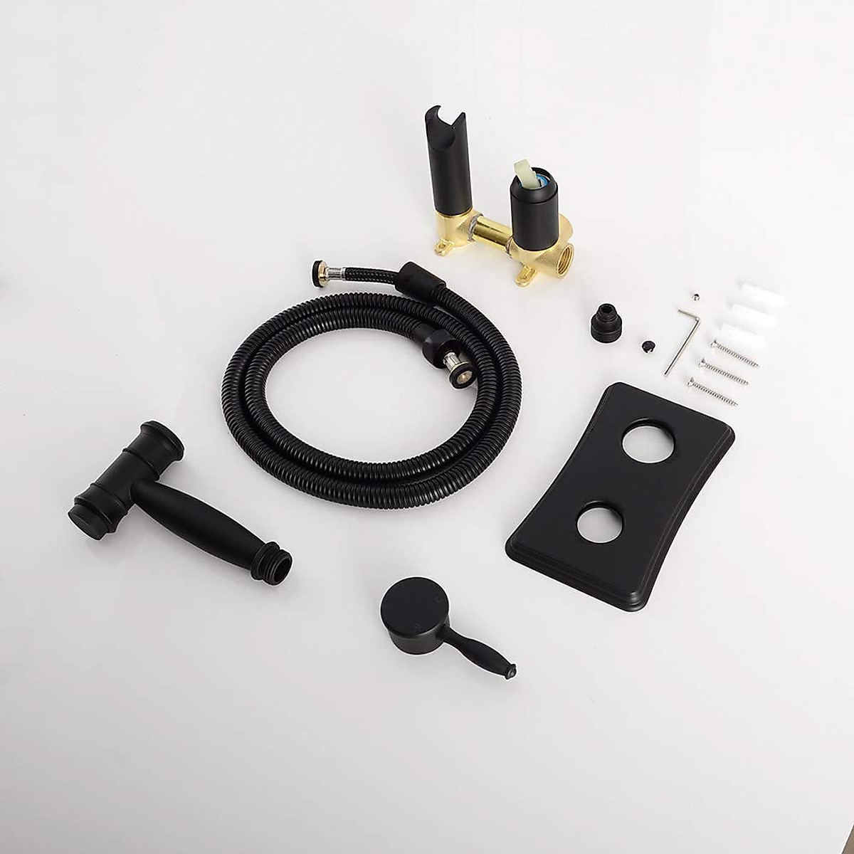 Bidet Sprayer Faucet Set with Cold and Hot Water Brass Handheld Toilet Bidet Attachment Pressure Sprayer Wall Mount Portable Cloth Diaper Washer Shower Sprayer Set/Brushed Gold (Black)