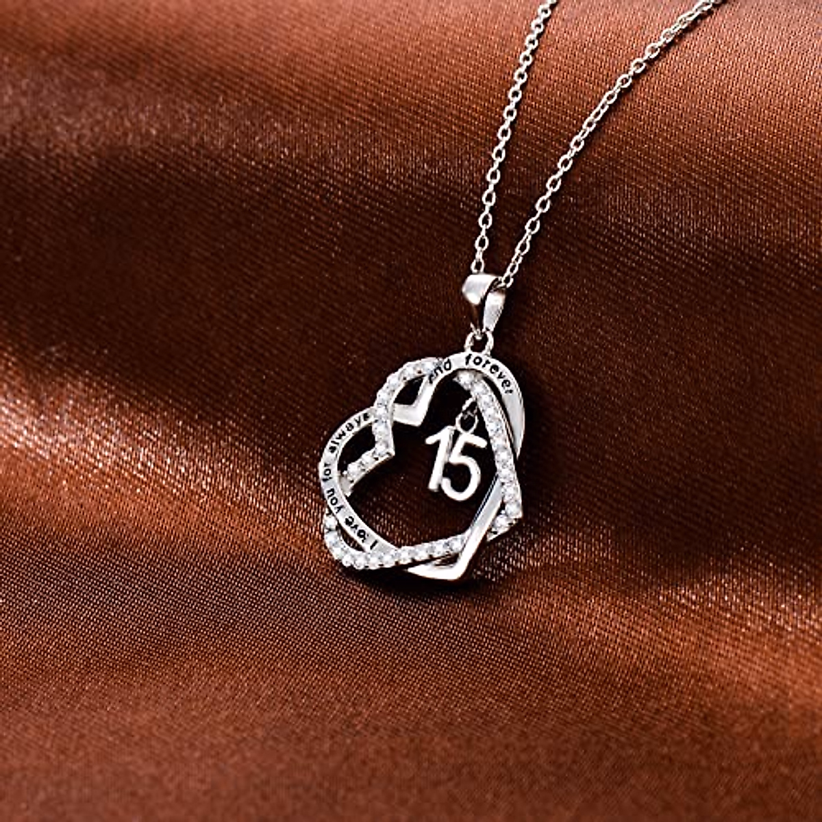 iiw 15th Birthday Gifts for Women 925 Sterling Silver Forever Love Heart Pendant Necklace Sweet 15 Necklace Anniversary Jewelry 15 Years Old Jewelry Gifts for Her