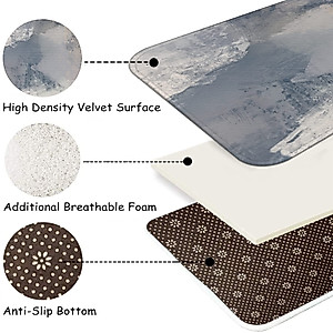 RYANZA 2 Pieces Kitchen Rugs, Abstract Anti Fatigue Non Slip Foam Cushioned Gray Grey Art Modern Graffiti Comfort Indoor Floor Mat Runner Rug Set for Laundry Office Sink Bathroom (17"x48"+17"x24")