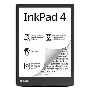 PocketBook InkPad 4 | Eye-Friendly Audio & E-Book Reader | Large 7.8ʺ E-Ink Display | Anti-Scratch Protection | Text-to-Speech Function | Bluetooth® | Built-in Speaker | SMARTlight | IPX8 Waterproof
