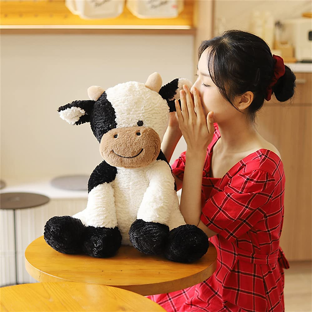 pangcangshu Cow Year Plush Toy Cute Cattle Stuffed Animals Cattle Soft Doll Kids Toys Birthday Gift for Children Easter, Thanksgiving, Christmas, New Year's Gifts(Black and White, 20cm/7inch)